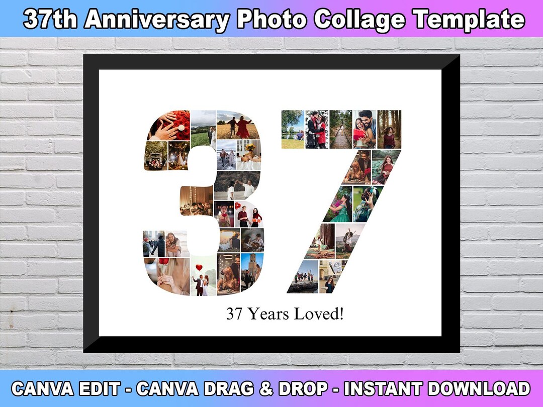 37th Birthday Photo Collage Template, Number 37 Collage, 37th Collage ...
