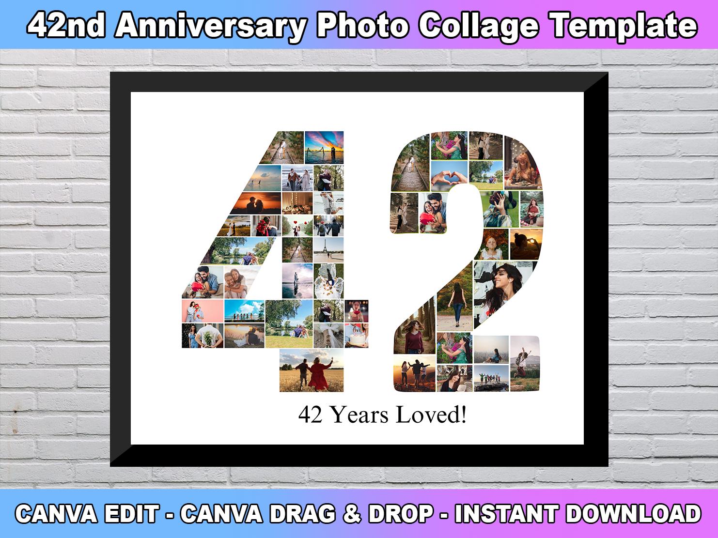 42nd Birthday Photo Collage Template, Number 42 Collage, 42nd Collage ...