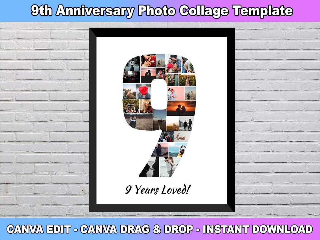 9th Birthday Photo Collage Template, Number 9 Collage, 9th Collage, 9th ...