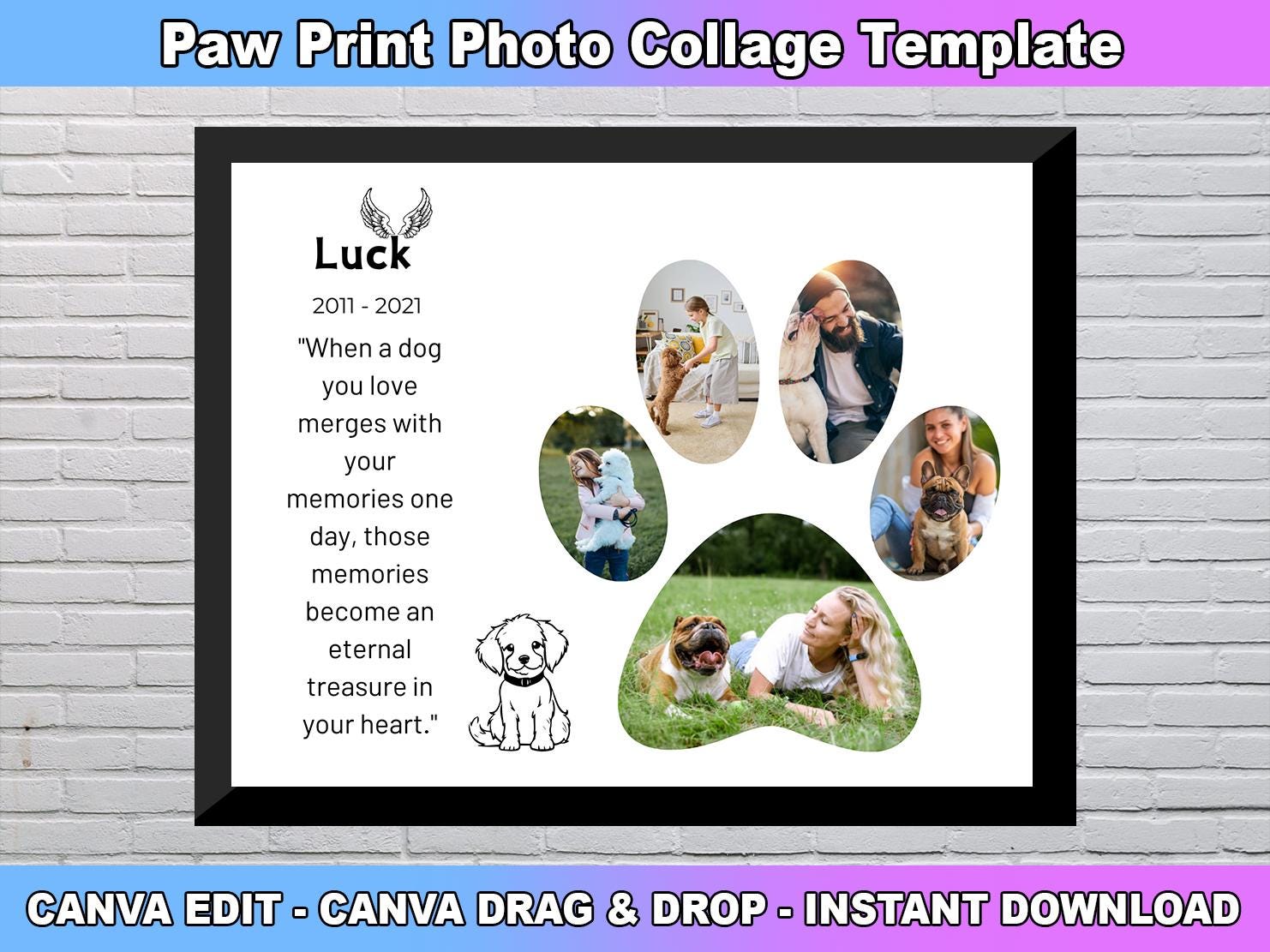 Paw Print Photo Collage Template, Dog Paw From Photo, Pet Portrait, Dog ...