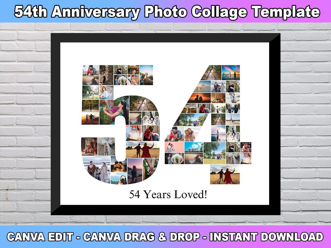 54st Birthday Photo Collage Template, Number 54 Collage, 54st Collage ...