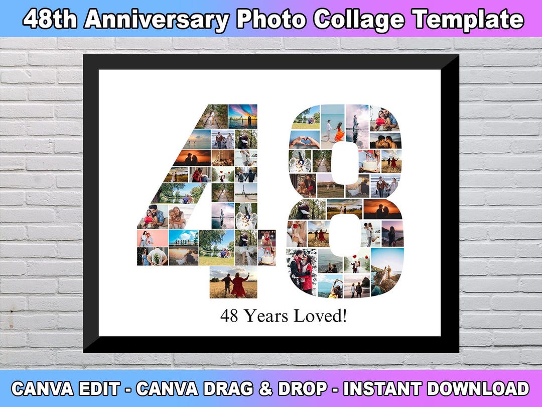 48th Birthday Photo Collage Template, Number 48 Collage, 48th Collage ...