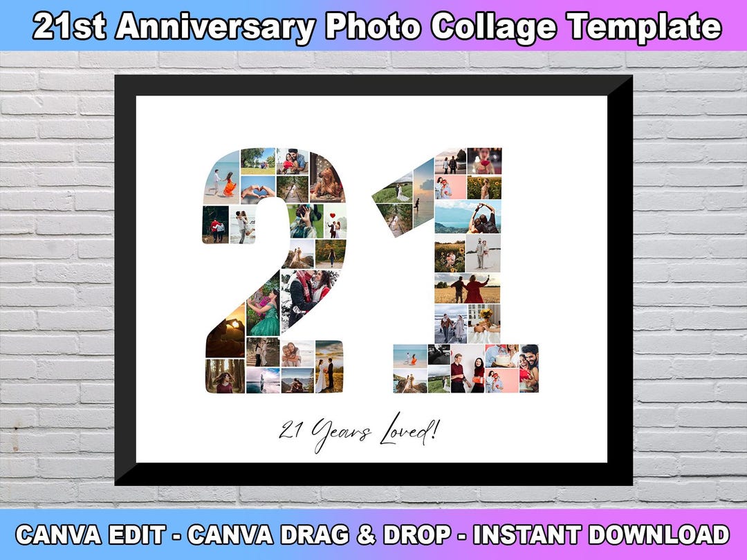 21st Birthday Photo Collage Template, Number 21 Collage, 21st Collage ...