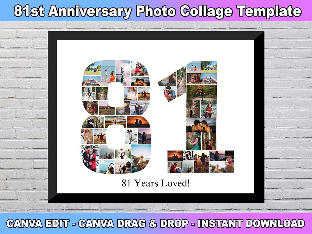 81st Birthday Photo Collage Template, Number 81 Collage, 81st Collage ...