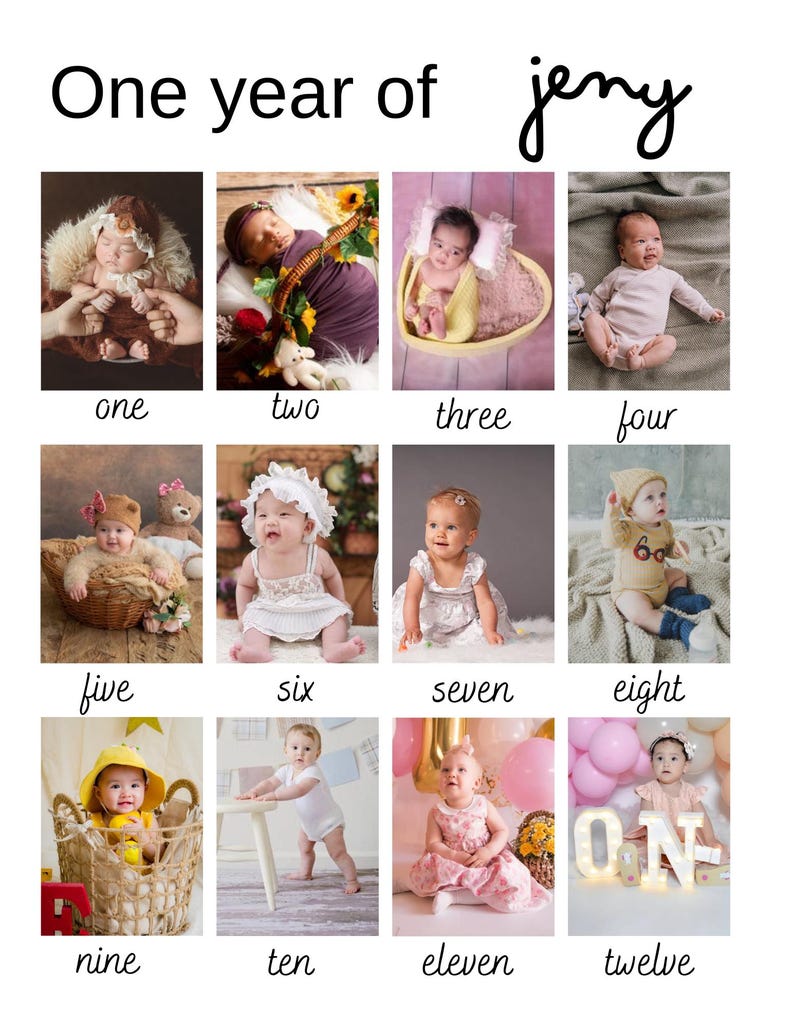 One Year of Photo Collage, Baby 1st Birthday Photo Collage Template ...