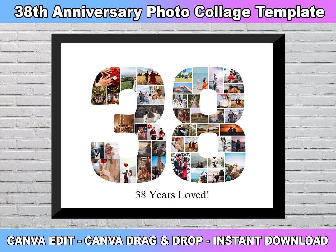 38th Birthday Photo Collage Template, Number 38 Collage, 38th Collage ...