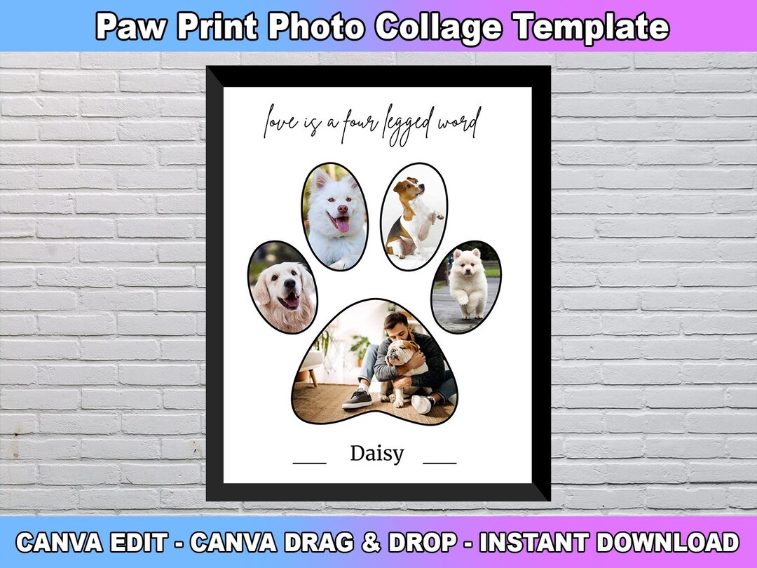 Paw Print Photo Collage Template, Dog Paw From Photo, Pet Portrait, Dog ...