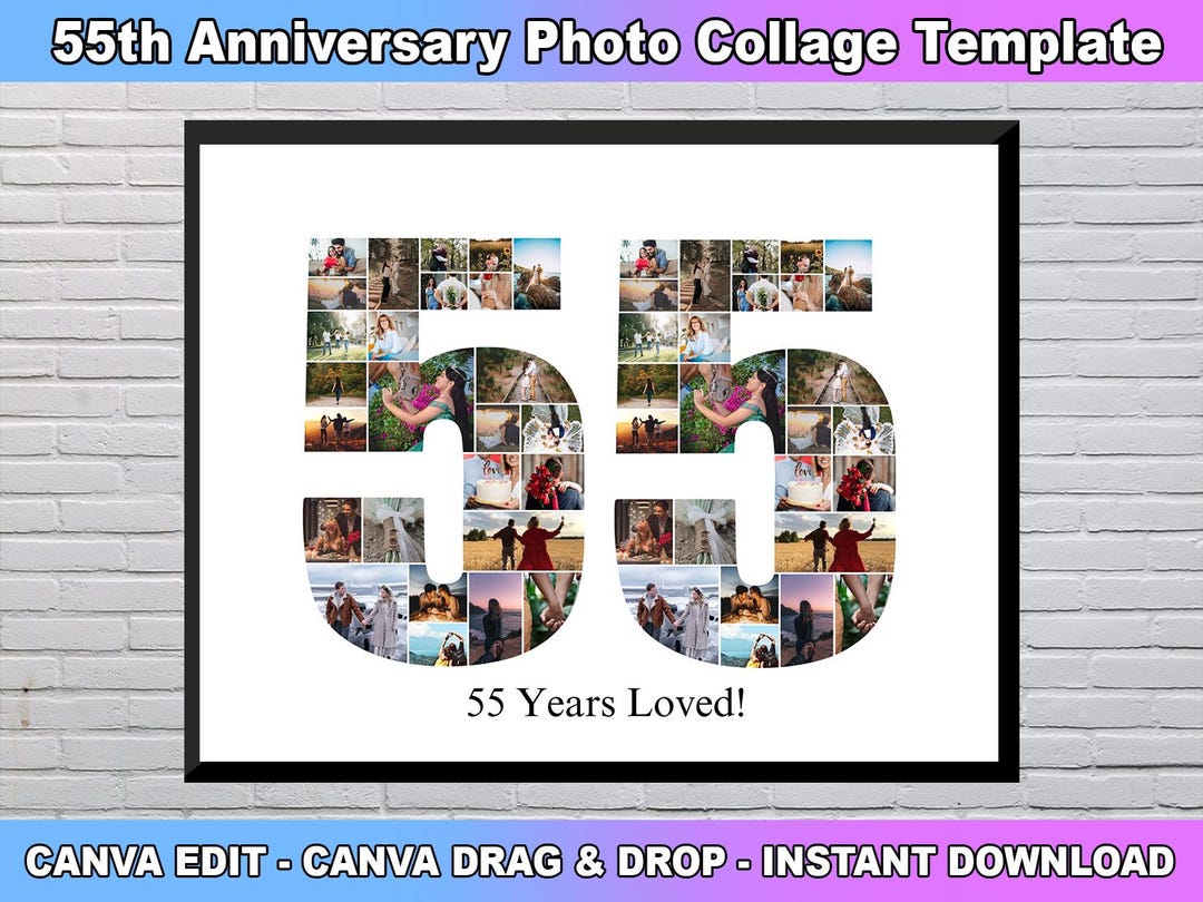 55st Birthday Photo Collage Template, Number 55 Collage, 55st Collage ...