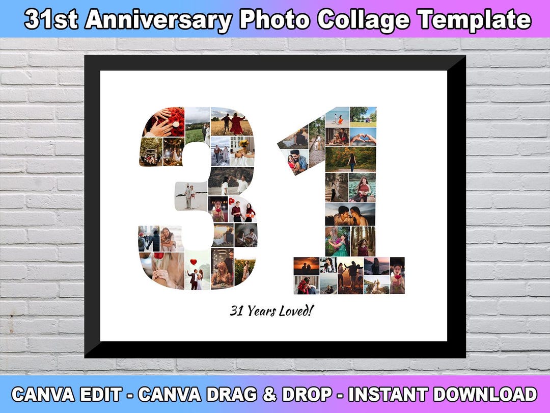 31st Birthday Photo Collage Template, Number 31 Collage, 31st Collage ...