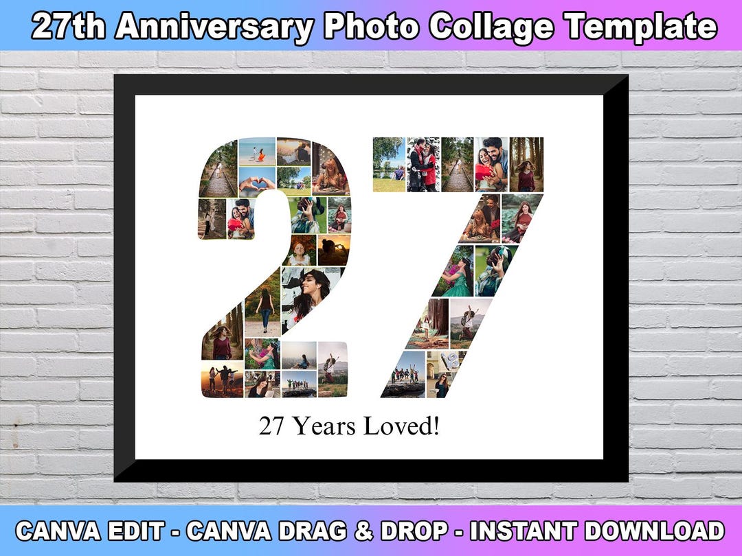 27th Birthday Photo Collage Template, Number 27 Collage, 27th Collage ...