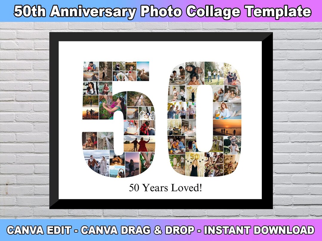 50th Birthday Photo Collage Template, Number 50 Collage, 50th Collage ...
