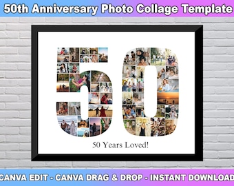 50th Birthday Photo Collage Template, Number 50 Collage, 50th Collage ...