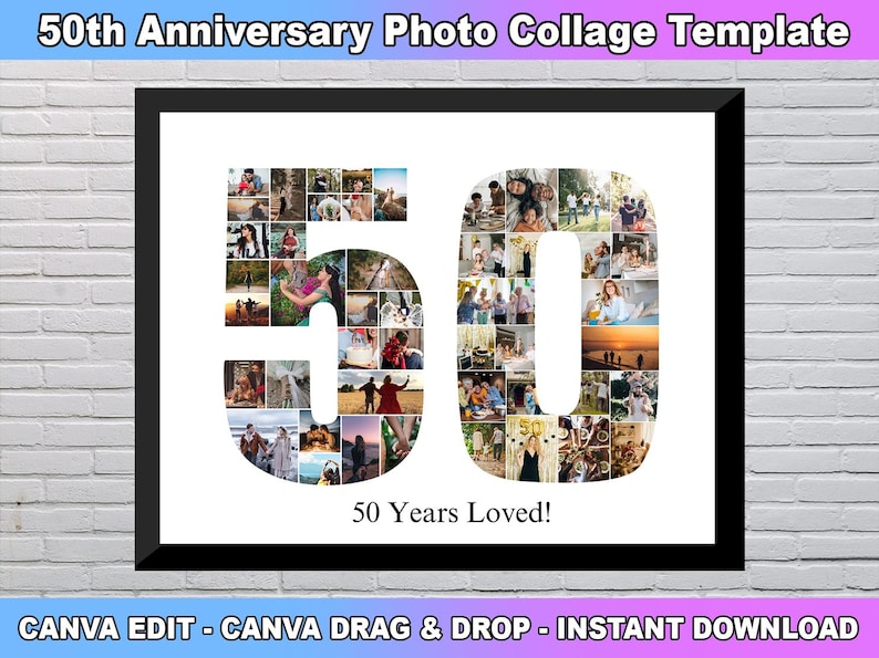 50th Birthday Photo Collage Template, Number 50 Collage, 50th Collage ...