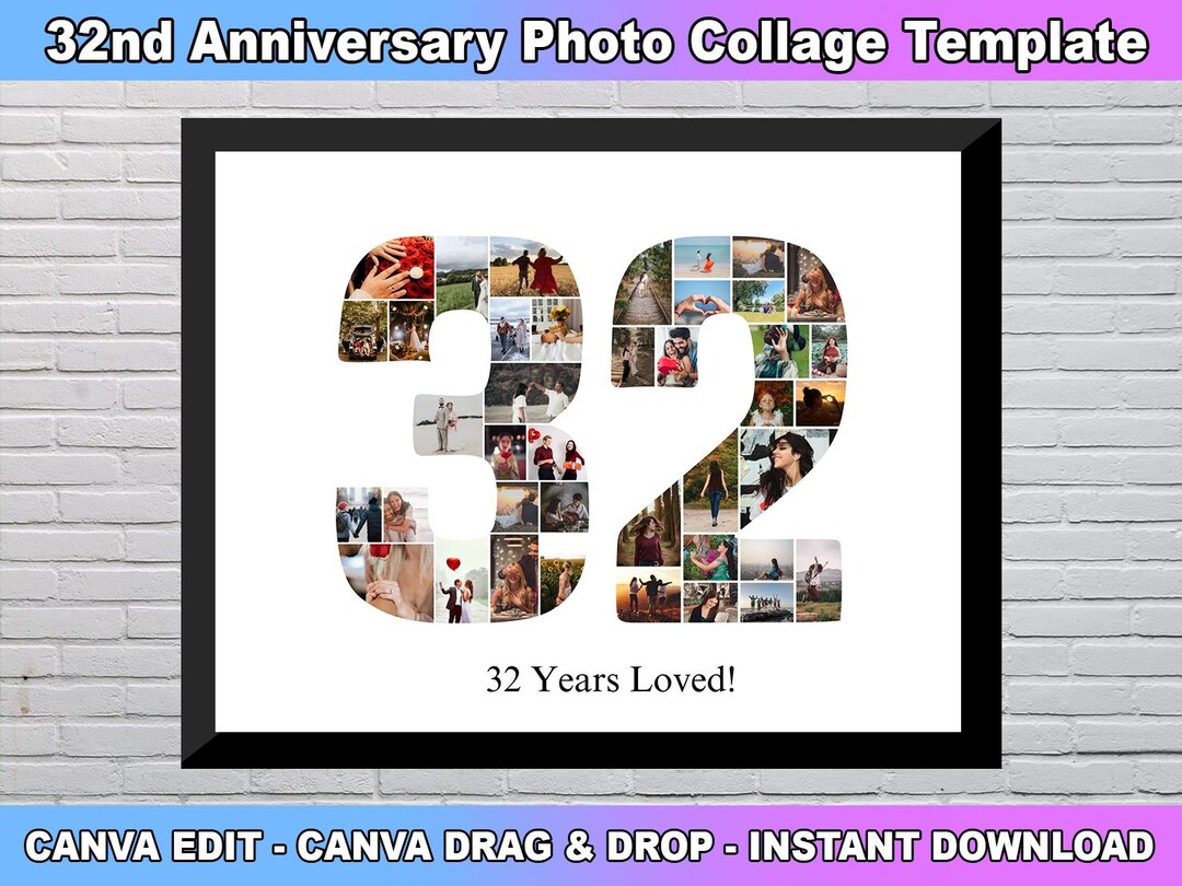 32nd Birthday Photo Collage Template, Number 32 Collage, 32nd Collage ...