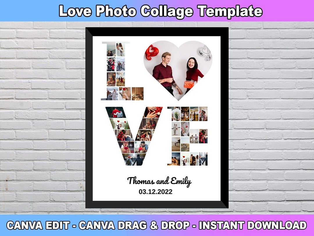 LOVE Letter Photo Collage Template, Birthday Photo Collage Template ...