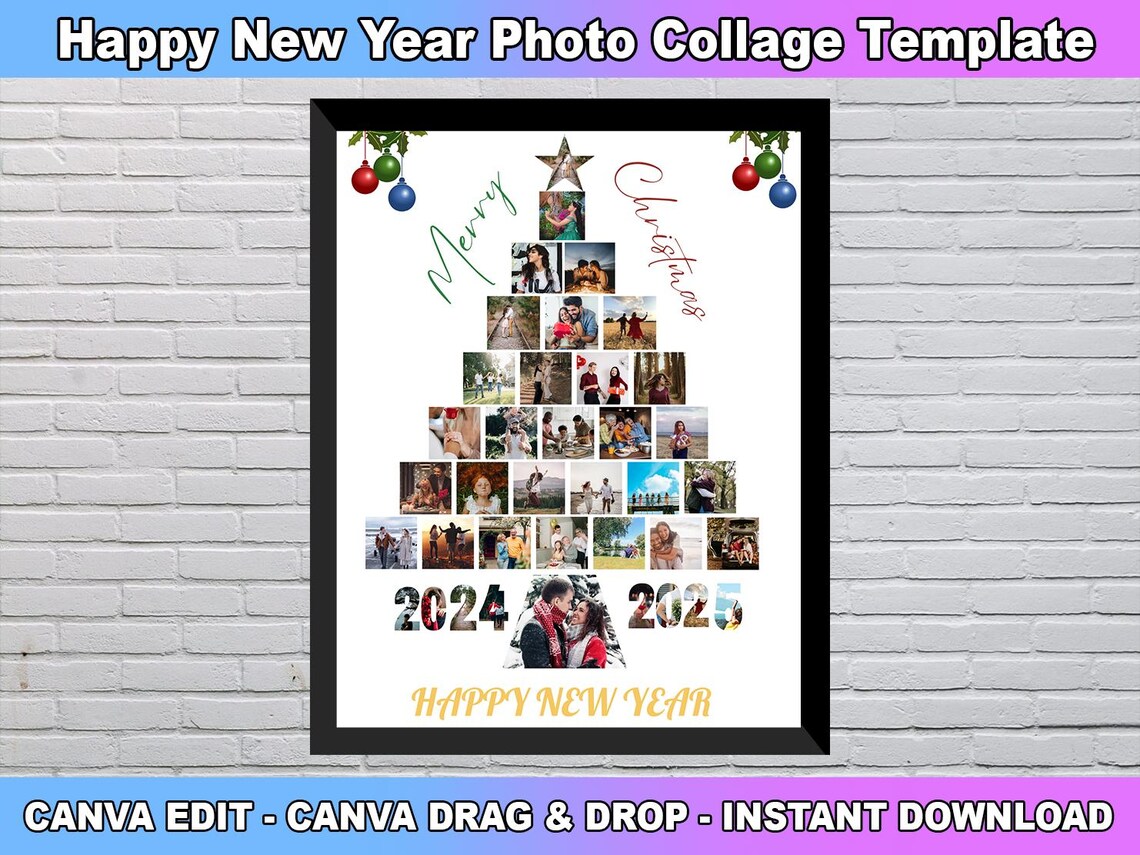 Christmas Tree Collage Template, Christmas Photo Collage, 2025 New Year ...