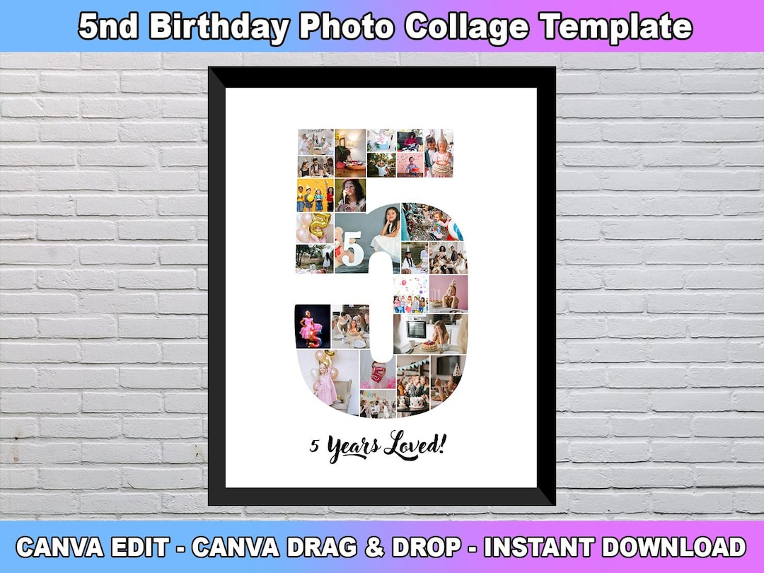 5th Birthday Photo Collage Template, Number 5 Collage, 5th Collage, 5th ...