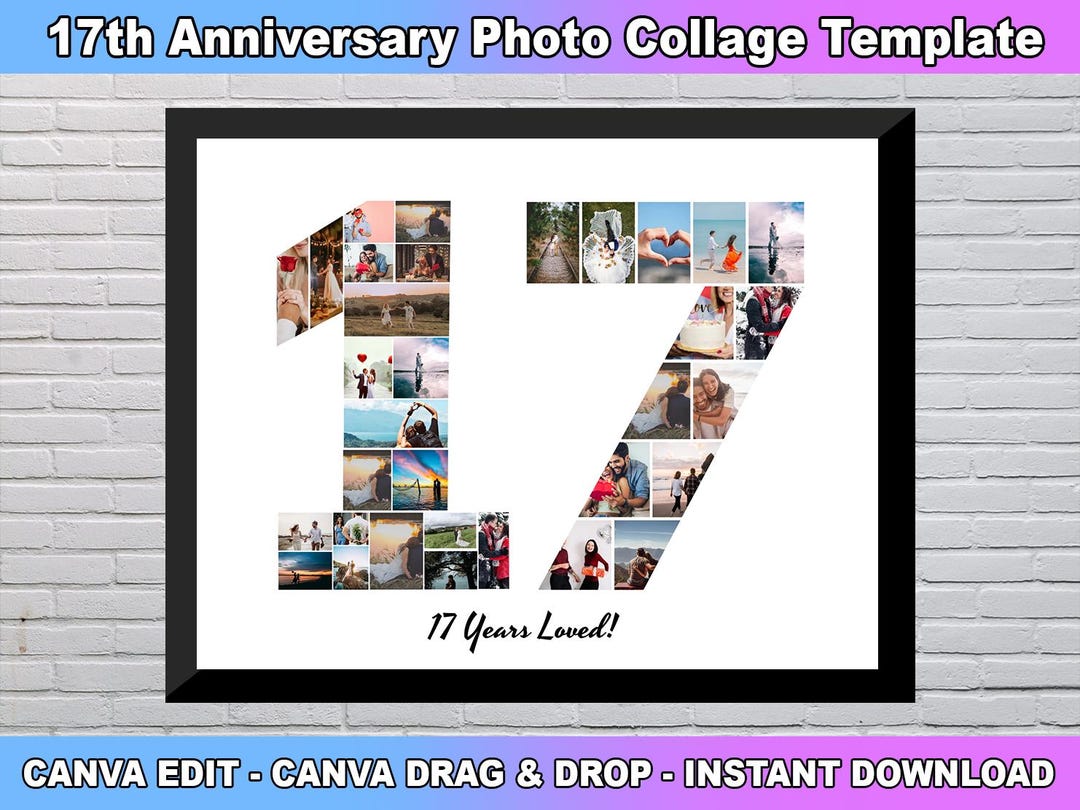 17th Birthday Photo Collage Template, Number 17 Collage, 17th Collage ...