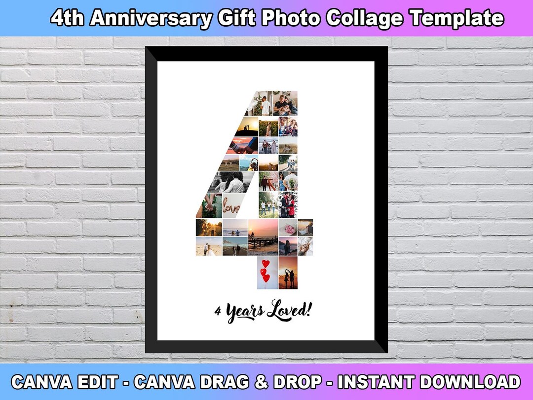 4th Birthday Photo Collage Template, Number 4 Collage, 4th Collage, 4th ...