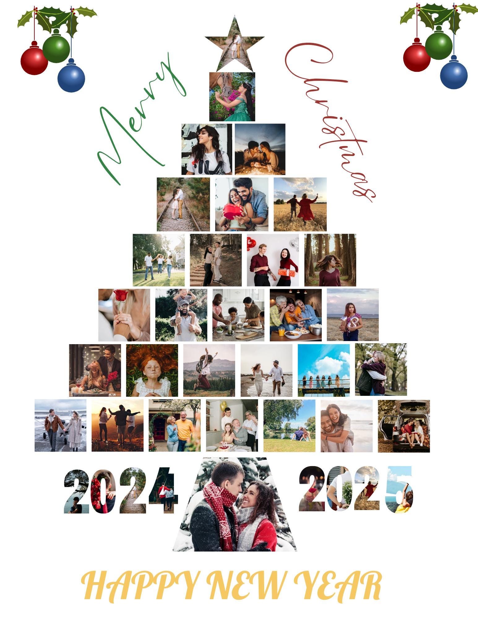 Christmas Tree Collage Template, Christmas Photo Collage, 2025 New Year ...