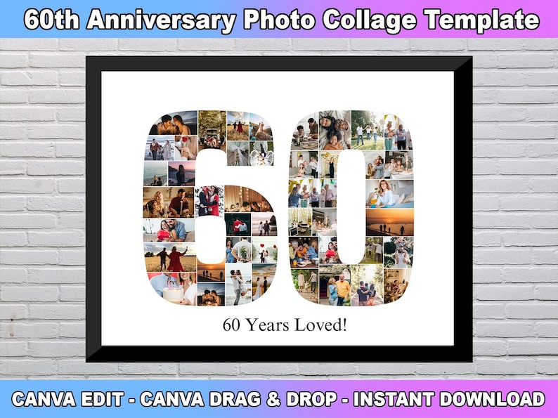 60st Birthday Photo Collage Template, Number 60 Collage, 60st Collage ...