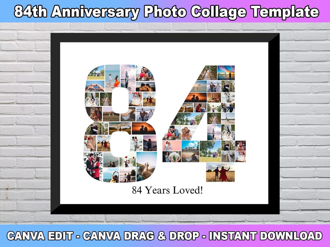 84th Birthday Photo Collage Template, Number 84 Collage, 84th Collage, 84th Birthday, Number ...