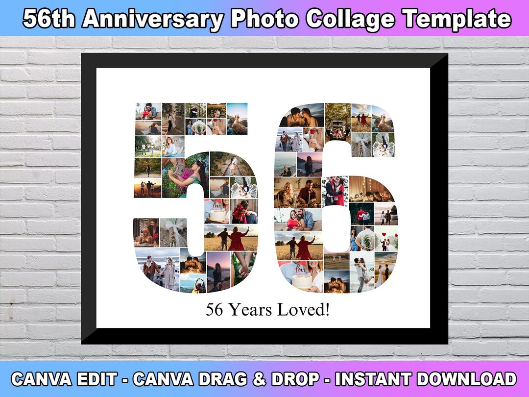 56st Birthday Photo Collage Template, Number 56 Collage, 56st Collage ...
