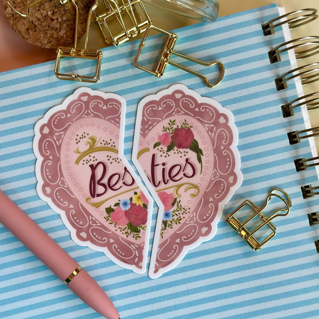 Besties Sticker Set | Vintage-inspired Split Heart BFF Stickers | Cute ...