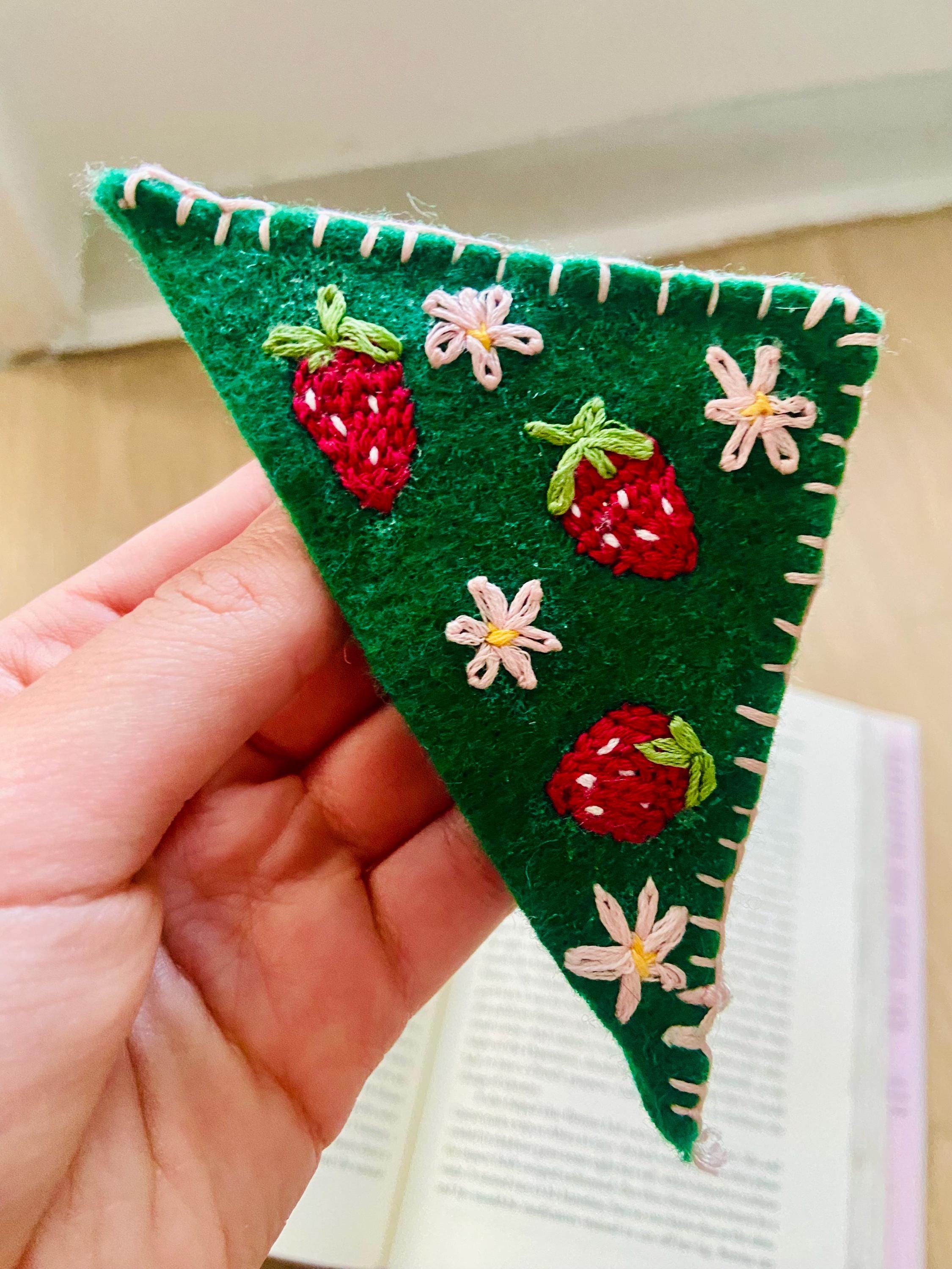 Hand Embroidered Felt Bookmark: Strawberry Fields - Etsy