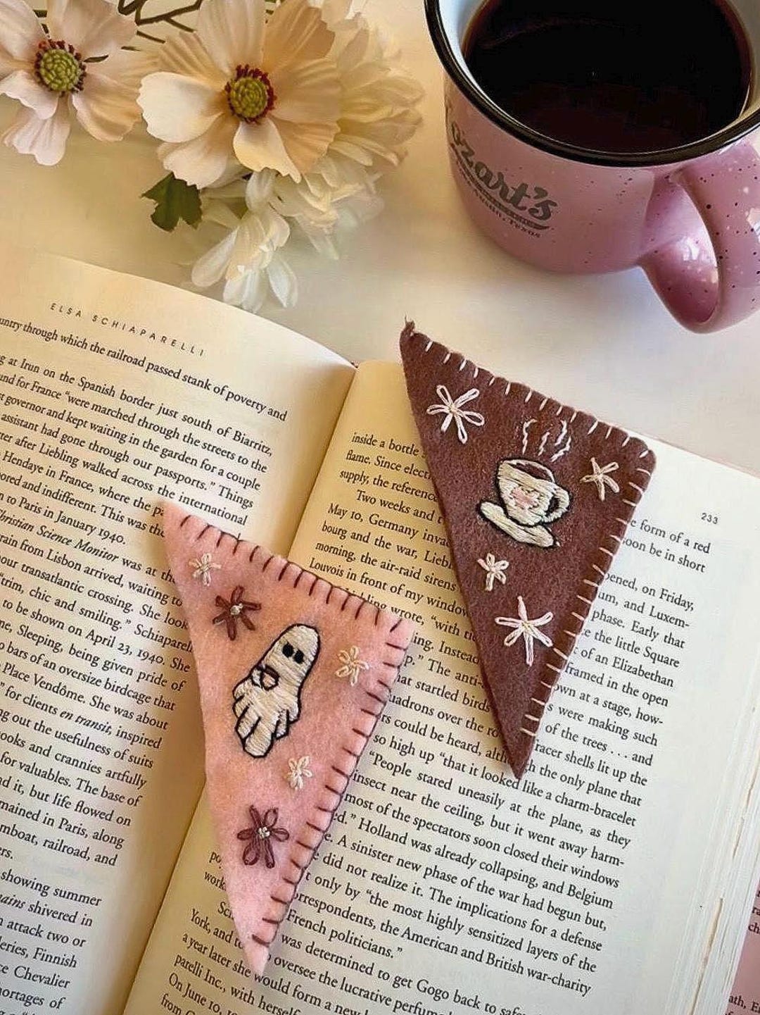 Hand Embroidered Corner Bookmark: Cozy Fall Design - Etsy