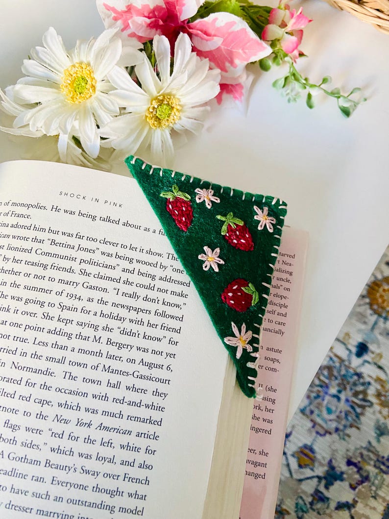 Hand Embroidered Felt Bookmark: Strawberry Fields - Etsy