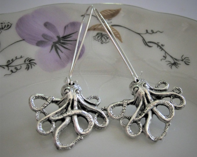 Silver Octopus Earrings Octopus Jewelry Octopi Sea Creatures Dangle ...