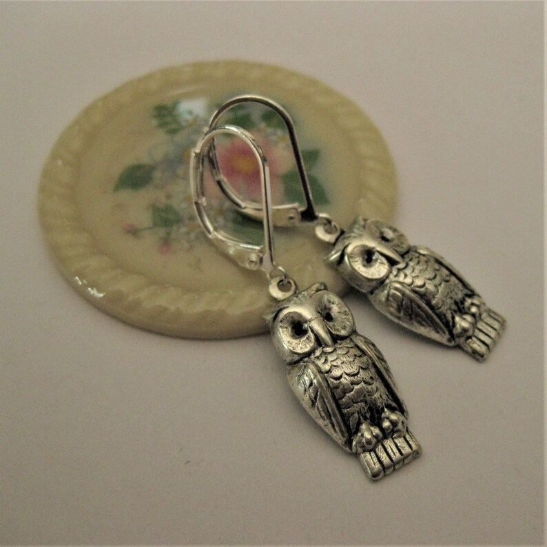 Silver Owl Earrings Studious Owls owl jewelry bird jewelry | Etsy