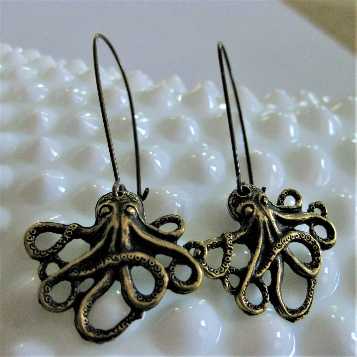 Octopus Earrings Brass Octopus Jewelry Octopi Sea Creatures - Etsy