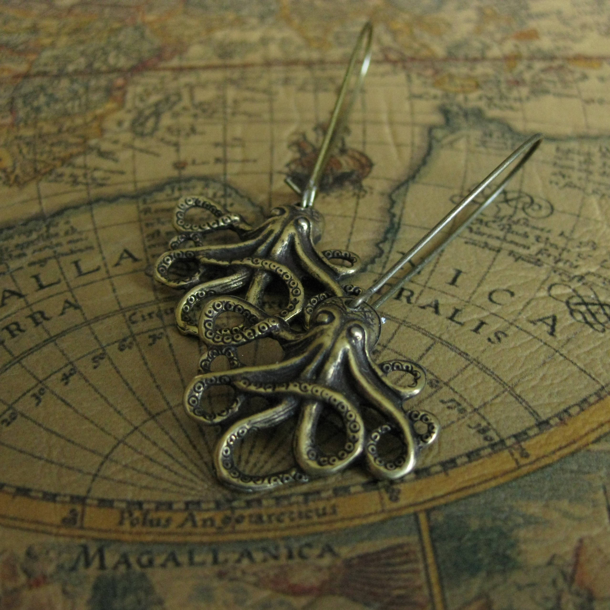 Octopus Earrings Brass Octopus Jewelry Octopi Sea Creatures | Etsy