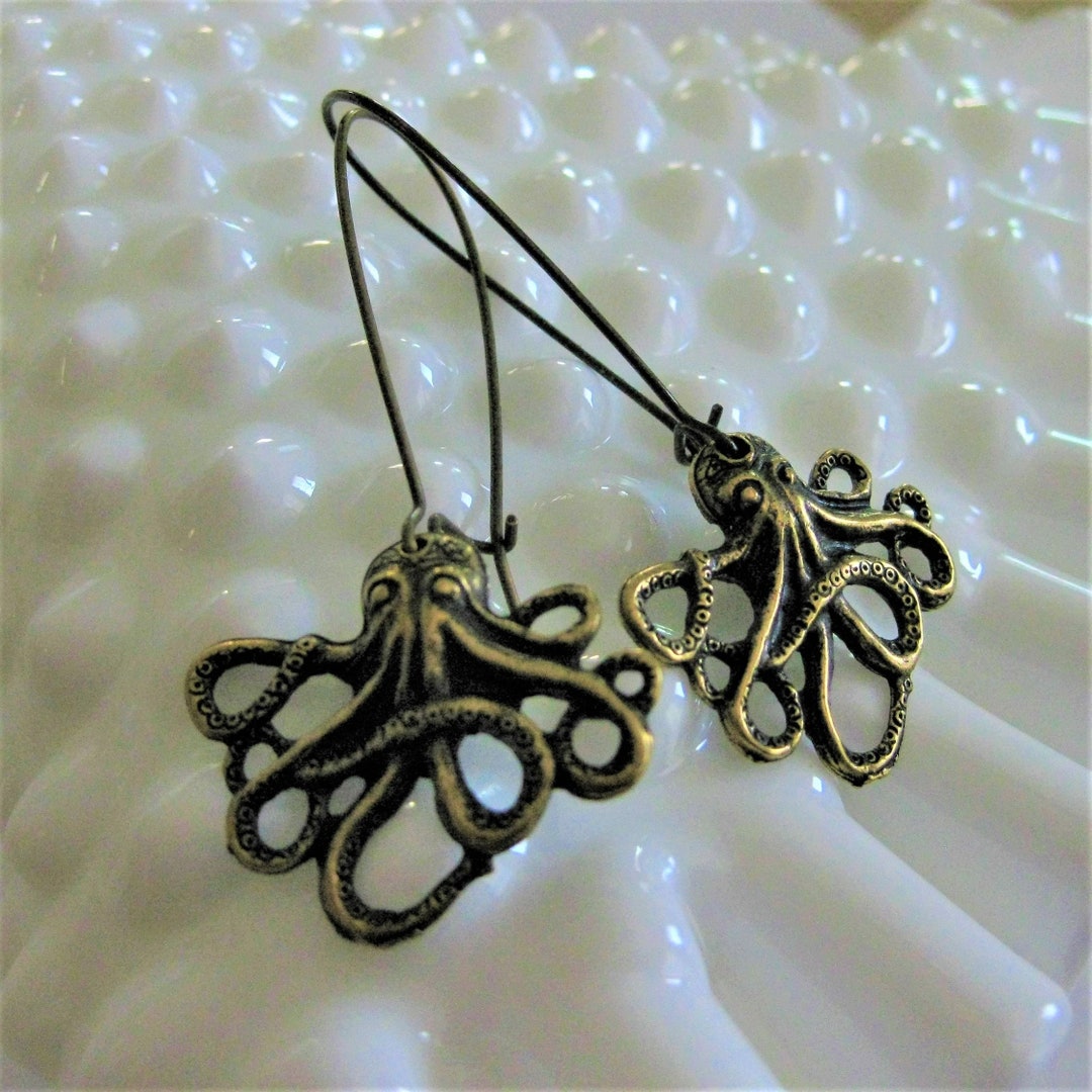 Octopus Earrings Brass Octopus Jewelry Octopi Sea Creatures Dangle ...