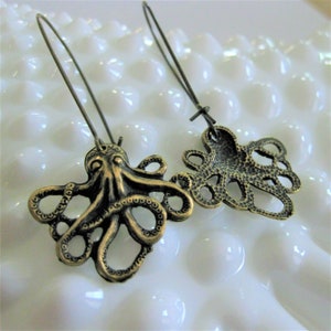 Octopus Earrings Brass Octopus Jewelry Octopi Sea Creatures Dangle ...