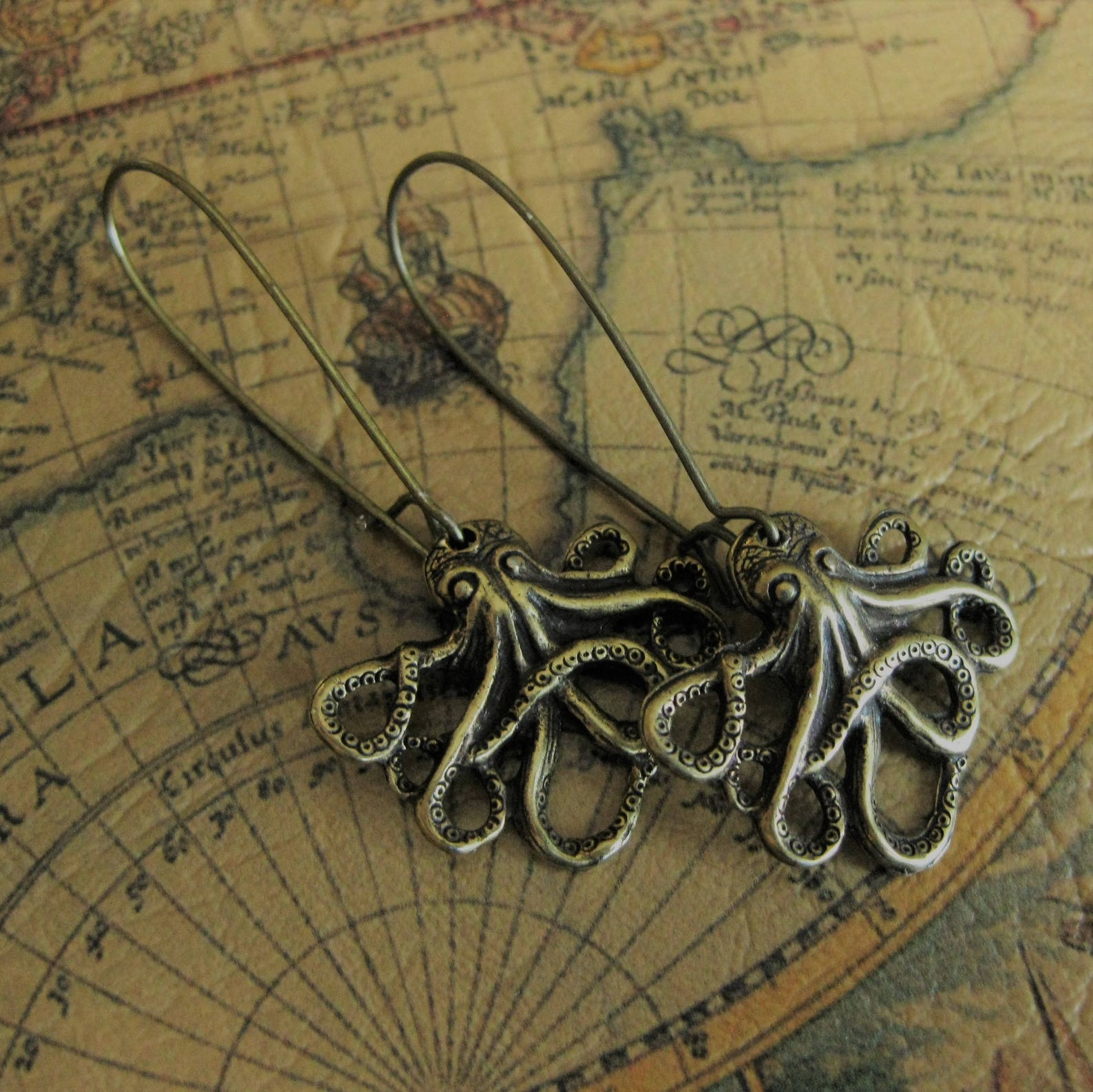 Octopus Earrings Brass Octopus Jewelry Octopi Sea Creatures | Etsy