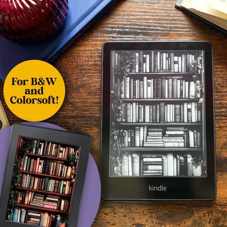 Bookshelf Kindle Wallpaper:library Lockscreen (digital Download) - Etsy