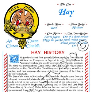Hay Scottish Clan History - Etsy