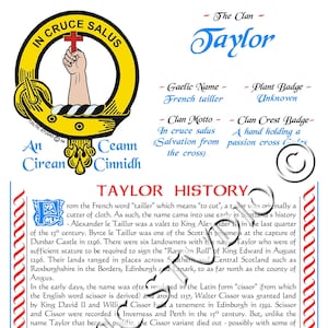 Taylor Scottish Clan History - Etsy