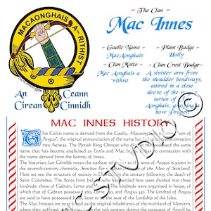 Macinnes Scottish Clan History - Etsy