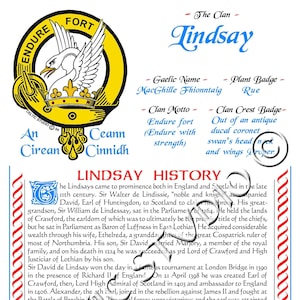 Lindsay Scottish Clan History - Etsy