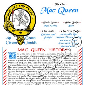 Macqueen Scottish Clan History - Etsy