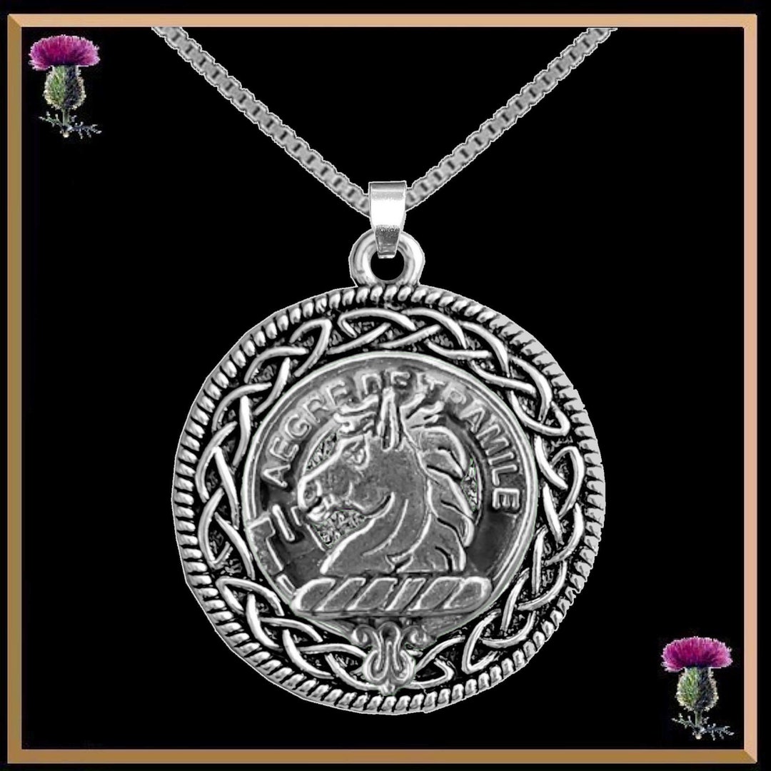 Tait Clan Crest Celtic Interlace Disk Pendant, Scottish Family Crest ...