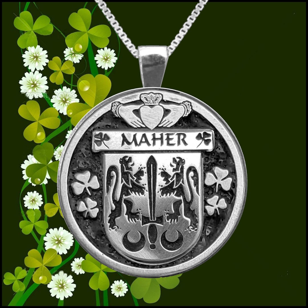 Maher Irish Coat of Arms Disk Pendant, Irish - Etsy