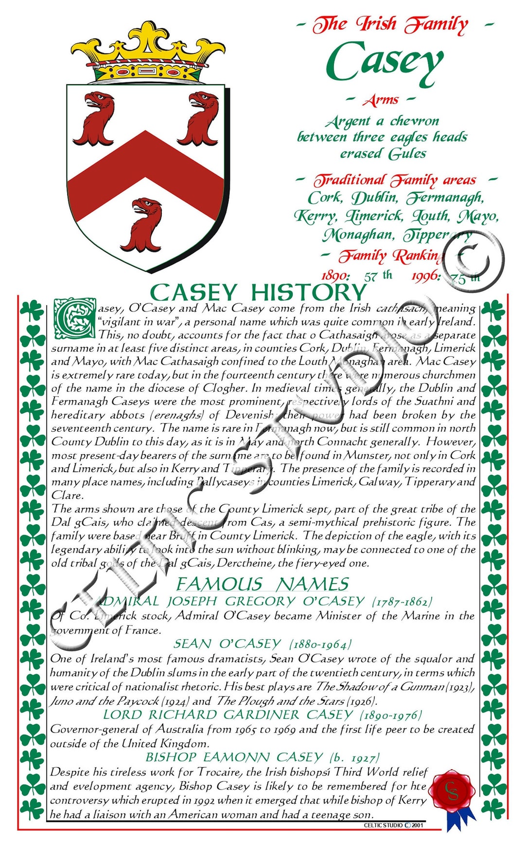 O'casey Irish Family History - Etsy