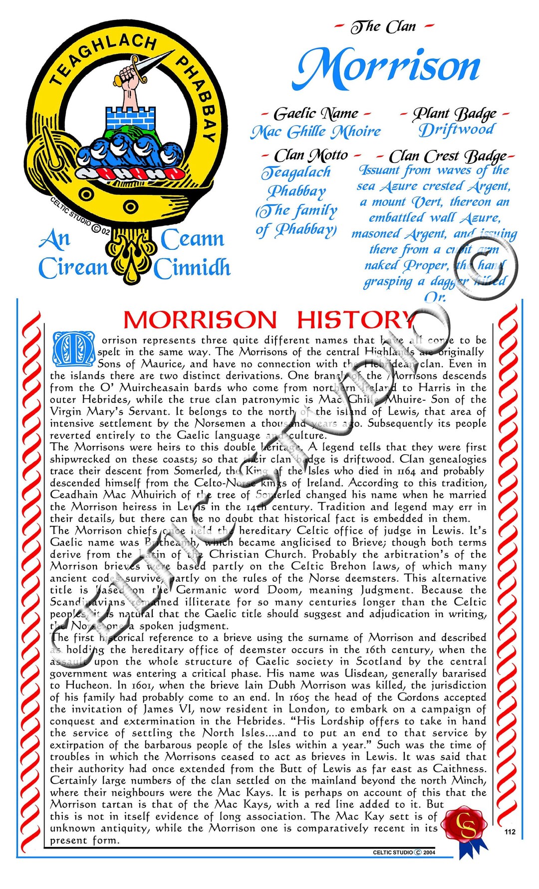 Morrison Scottish Clan History - Etsy