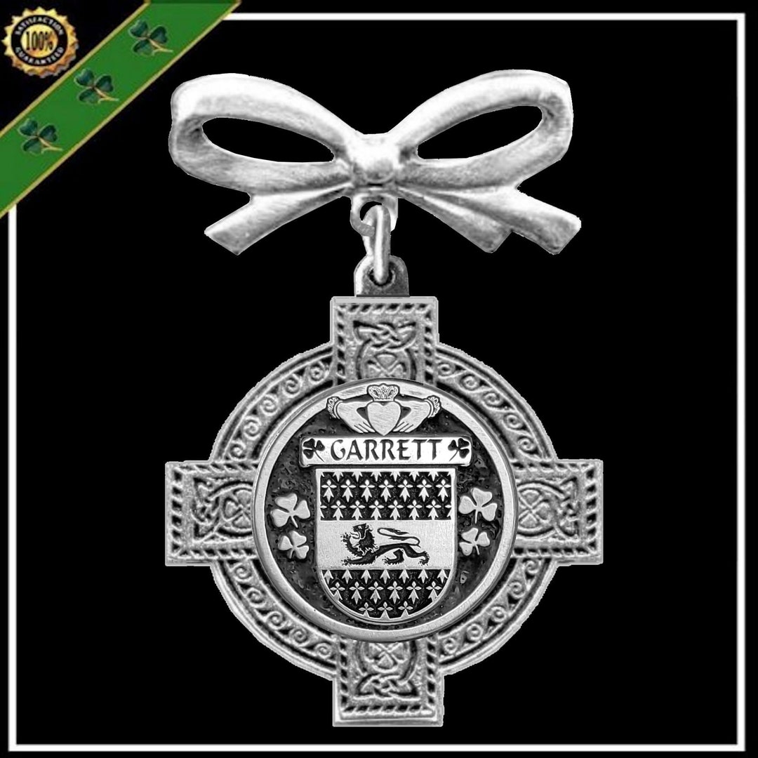 Garrett Irish Coat of Arms Celtic Cross Bow Brooch - Etsy