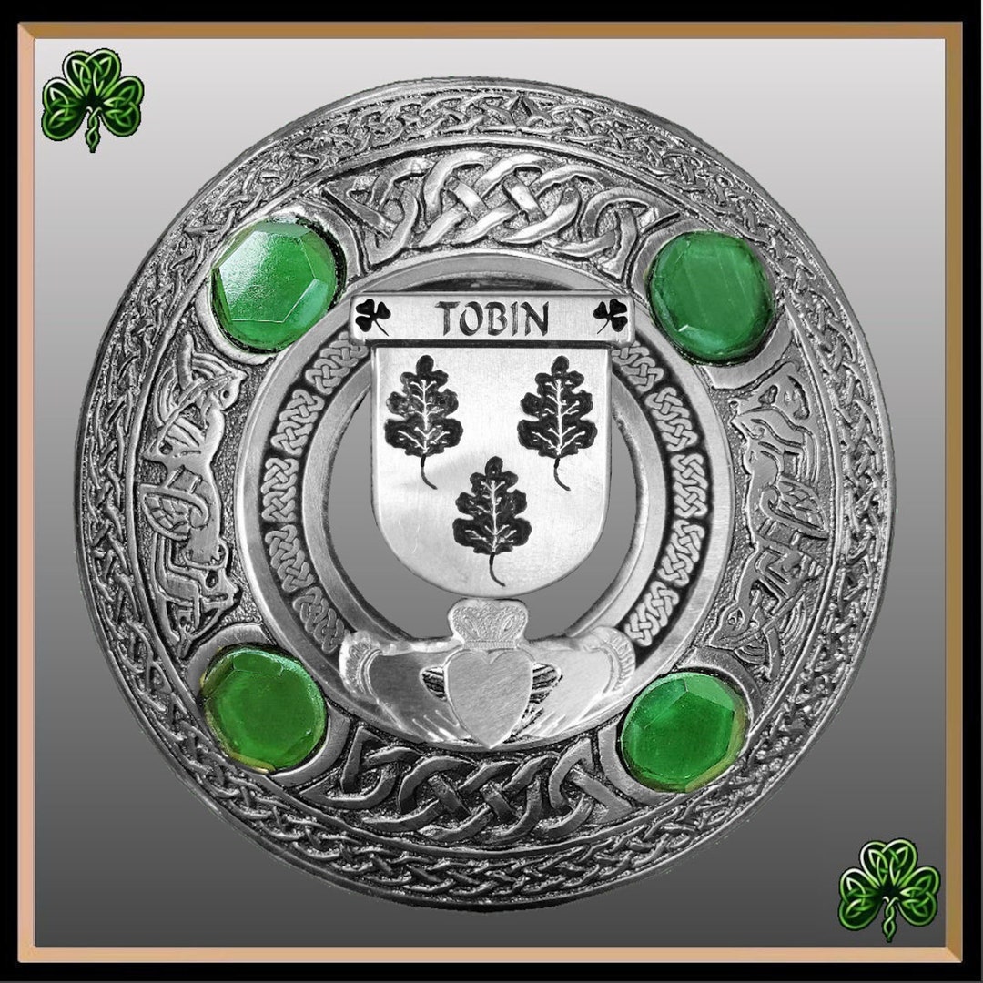 Tobin Irish Claddagh Coat of Arms Plaid Brooch ~ Emerald Stones - Etsy